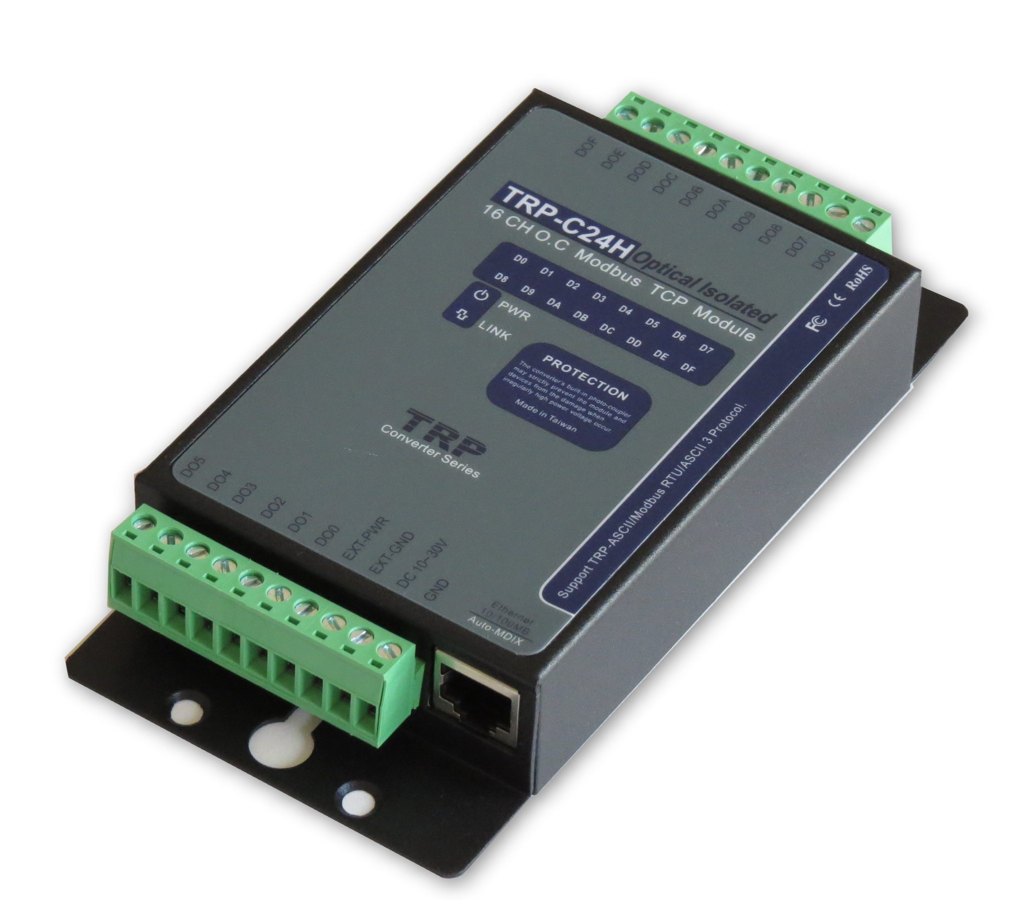 TRP-C24H Isolated 16-channel Open Collector Modbus TCP Module Support TRP-ASCII, Modbus RTU ...