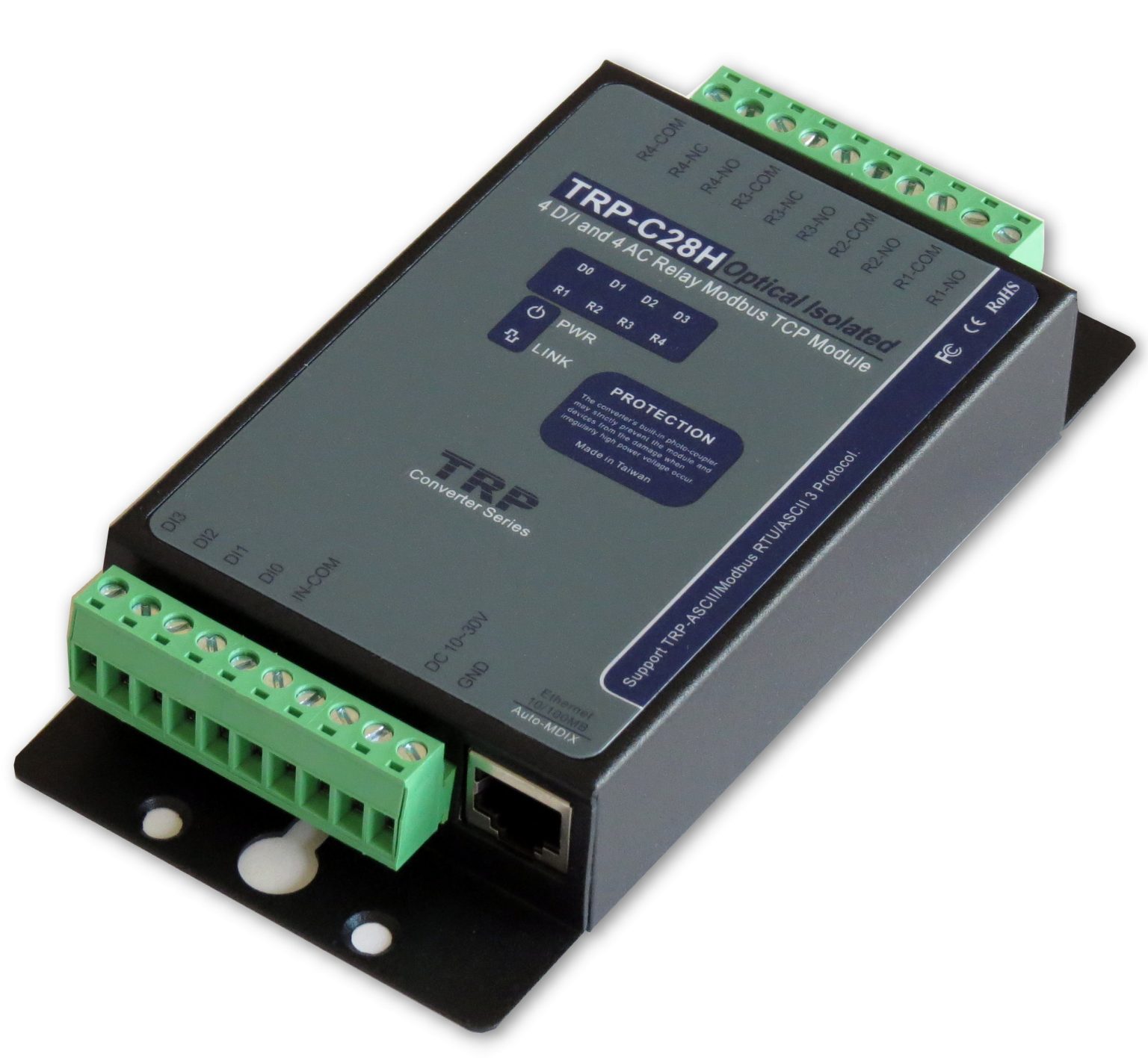TRP-C28H Isolated 4 Channel Digital Input with counter and 4 channel AC Relay Modbus TCP Module ...